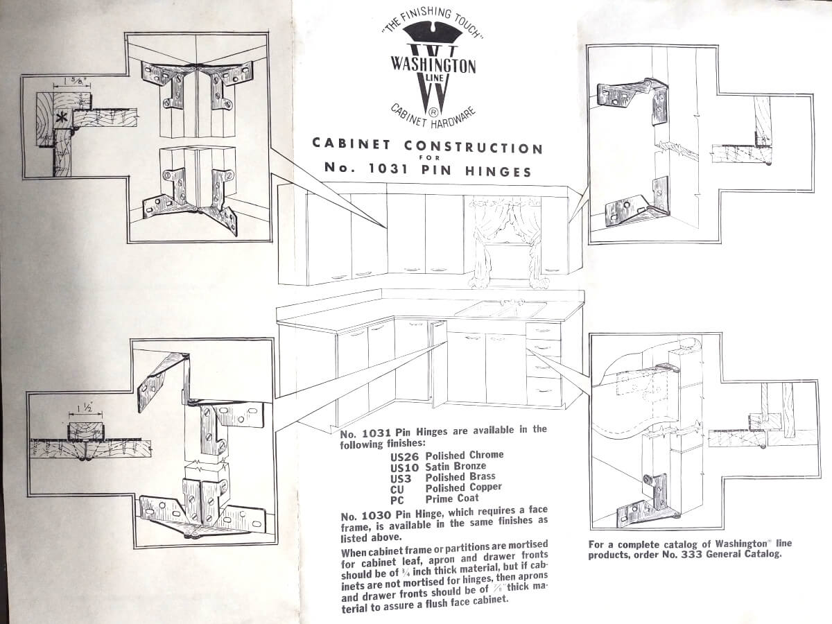 Pair Washington Cellini Copper Knife-Pivot Pin Hinges, Top, Bottom Mou ...