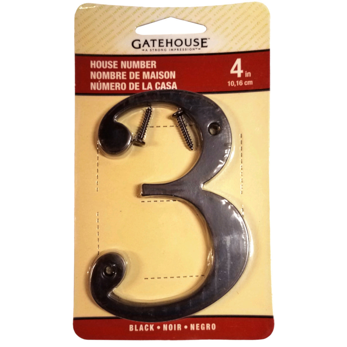 Gatehouse 4 Inch Bold Black House Address Number 3, Flush Mount ...