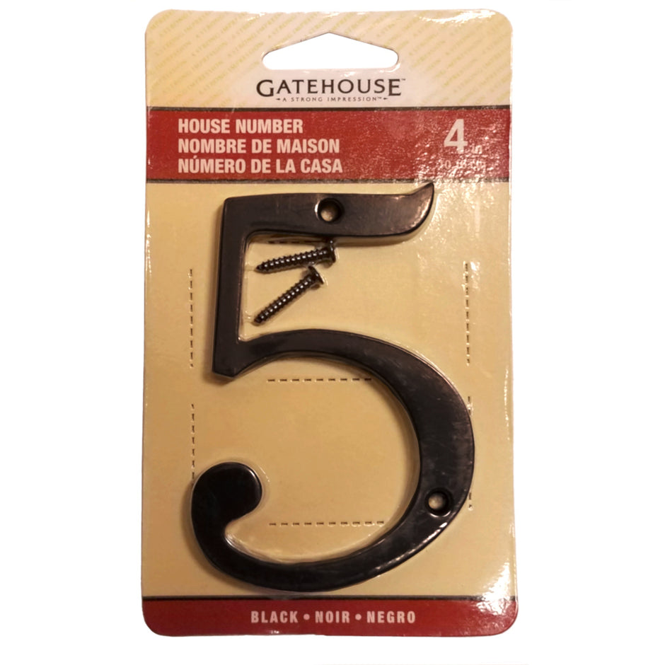 Gatehouse 4 Inch Bold Black House Address Number 5, Flush Mount ...