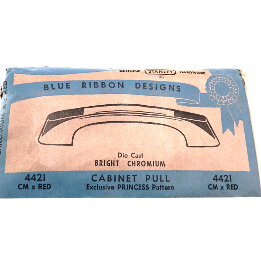 Vintage Stanley Blue Ribbon Bright Chrome, Red 2 3/4" Ctr. Cabinet Pul ...