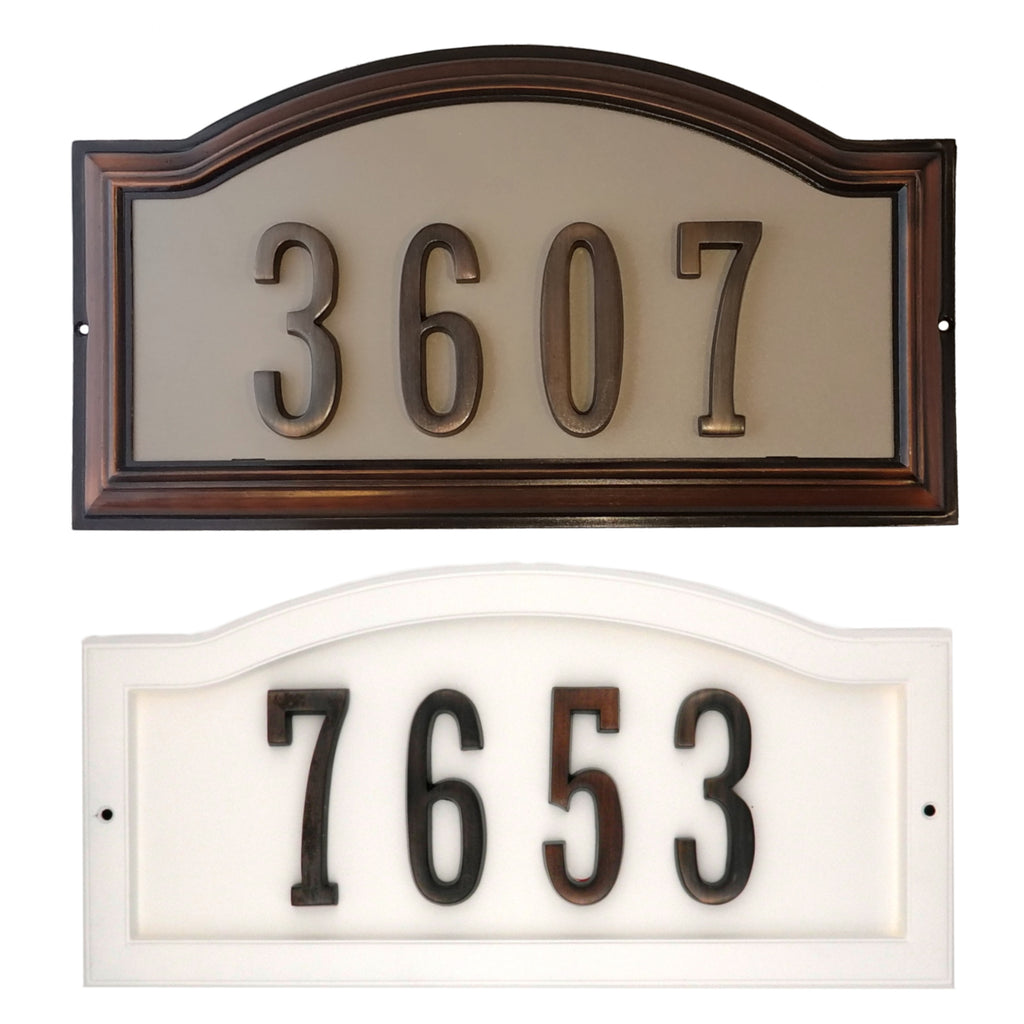 Warwick White Custom Arch House Number Plaques with Bronze Address Num ...