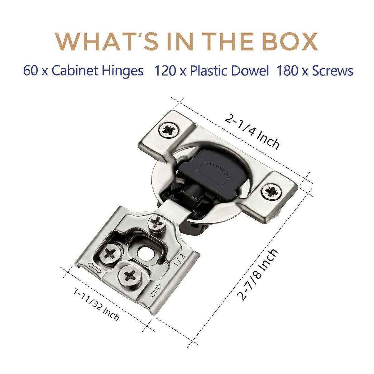 Ravinte Soft-Close 1/2" Overlay Concealed Hinge Nickel Finish With Dow ...