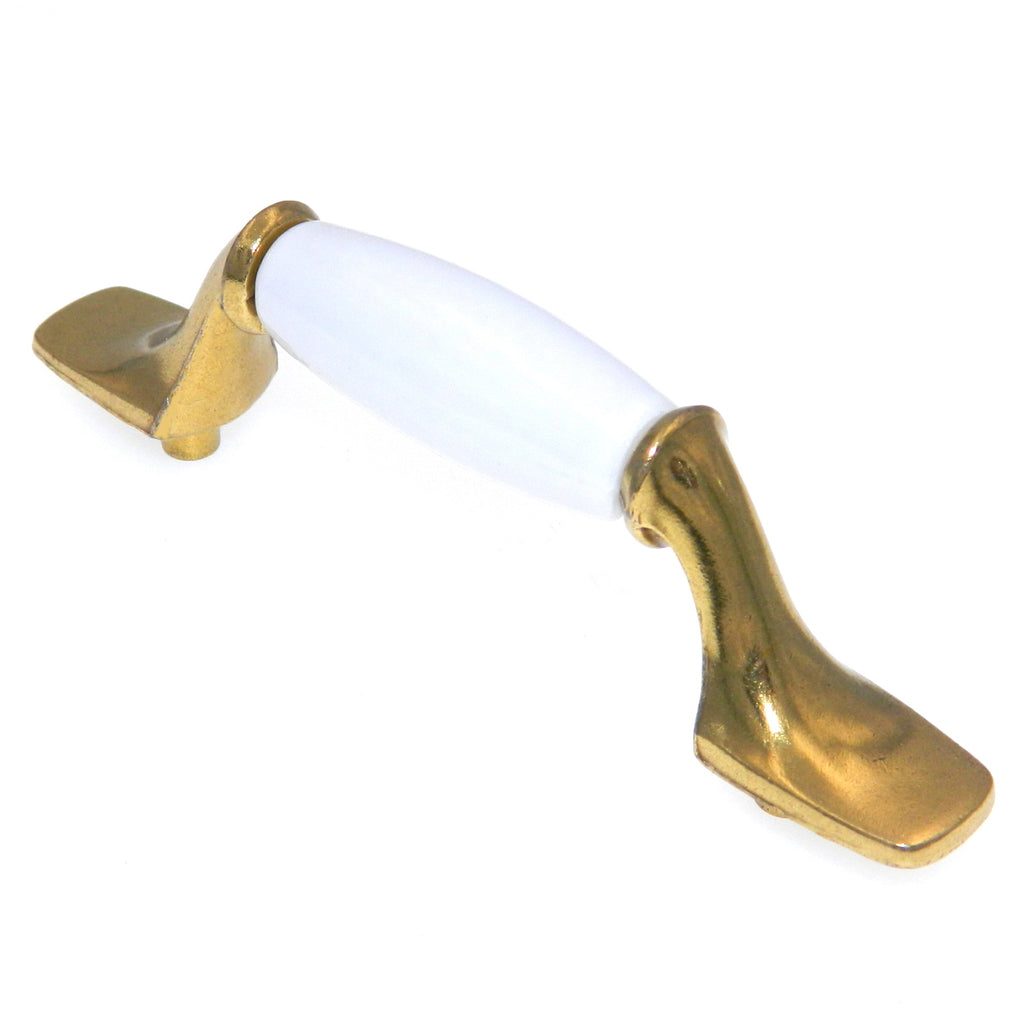 Hickory Hardware Manor House Polished Brass and White 3"cc Cabinet Han ...